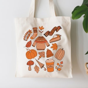 Fall Doodle Totes, Fall Tote Bag, Autumn Womens Totes, Aesthetic Autumn ...