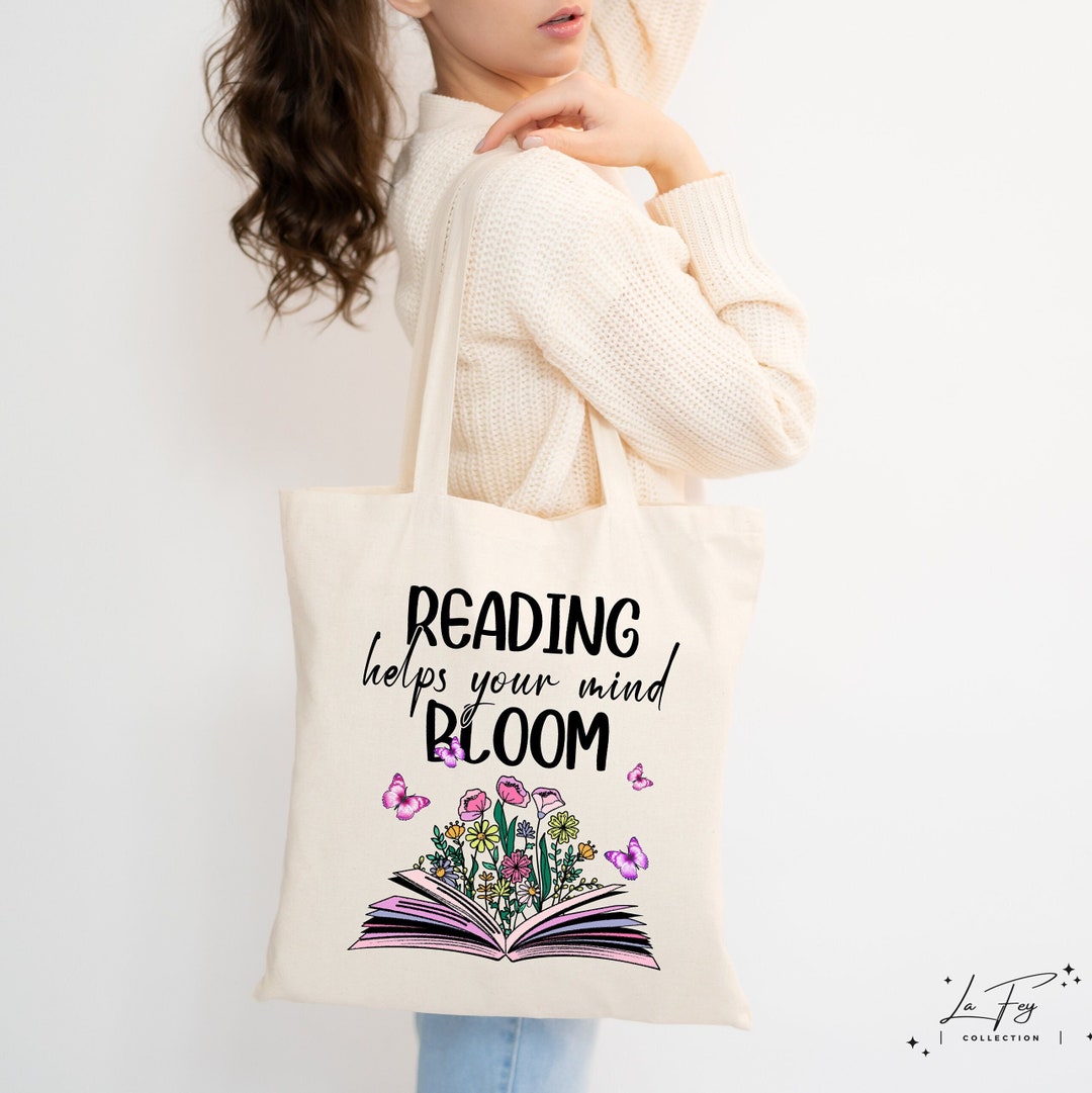 Library Tote Bag, Floral Book Tote Bag, Teachers Gift, Book Lovers Tote ...