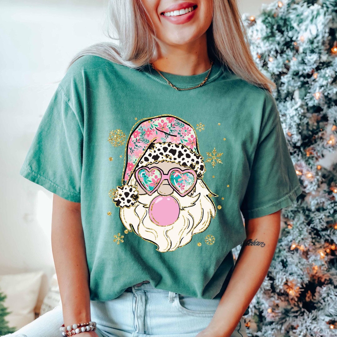 Pink Santa Bubble Shirt, Comfort Colors Christmas Shirt, Cute Santa ...