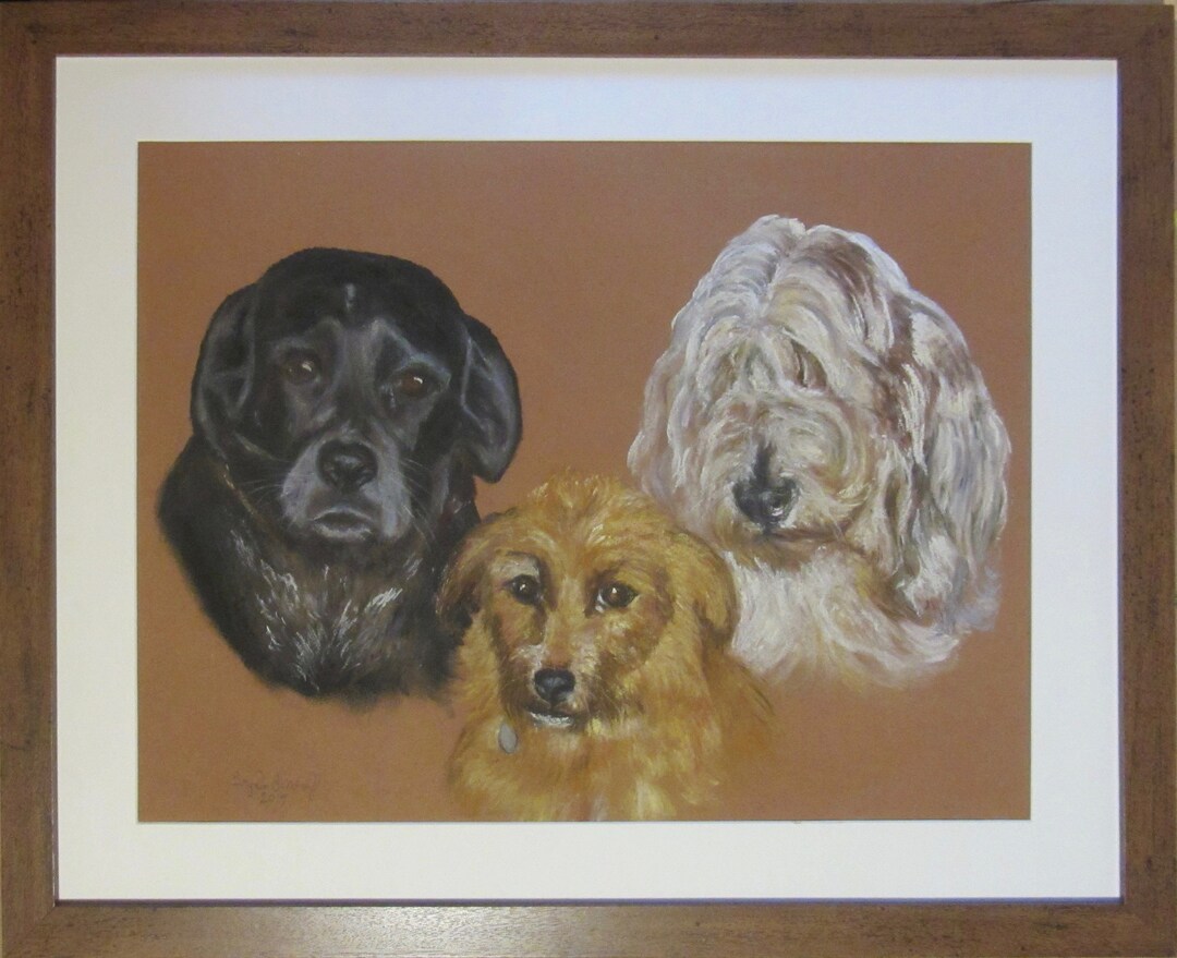 Custom Triple Portraits of Pets, People or Pet and People in Pastel ...
