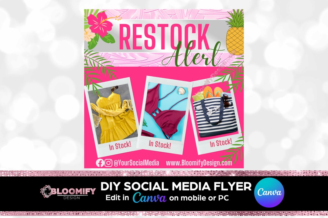 Restock Flyer, Editable Canva Template, Beach Vacation Summer Sale ...