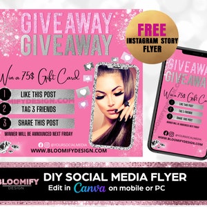 GIVEAWAY Flyer, Pink Raffle Flyer, Product Give Away Contest Flyer, New ...