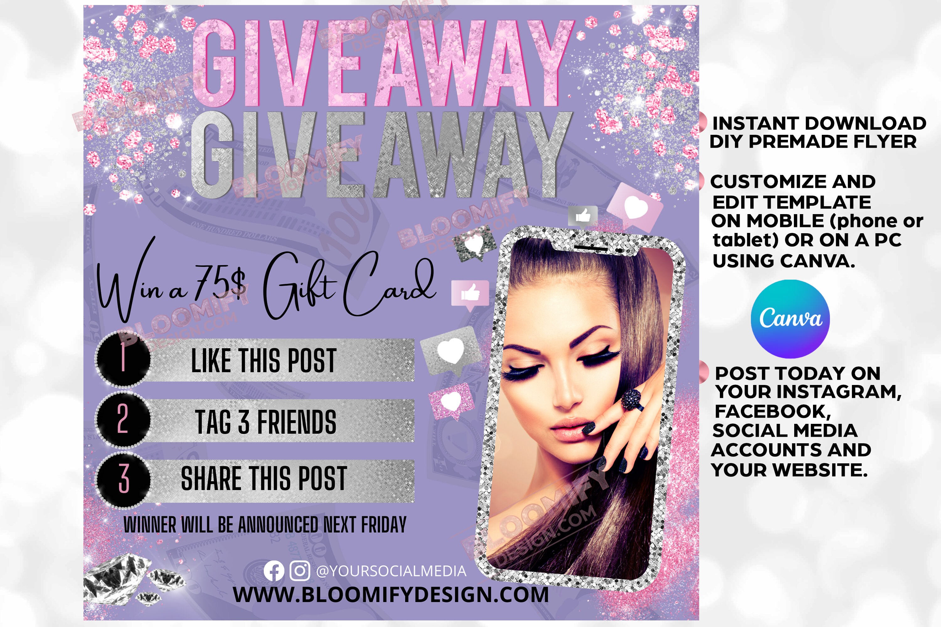 GIVEAWAY Flyer Purple Flyer Giveaway Contest Event Template - Etsy