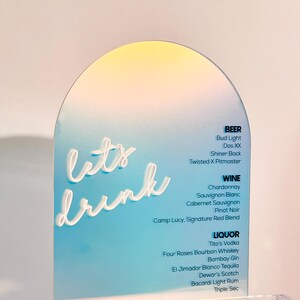 Custom Iridescent Acrylic Bar Menu Sign Arch Shape, Perfect for ...