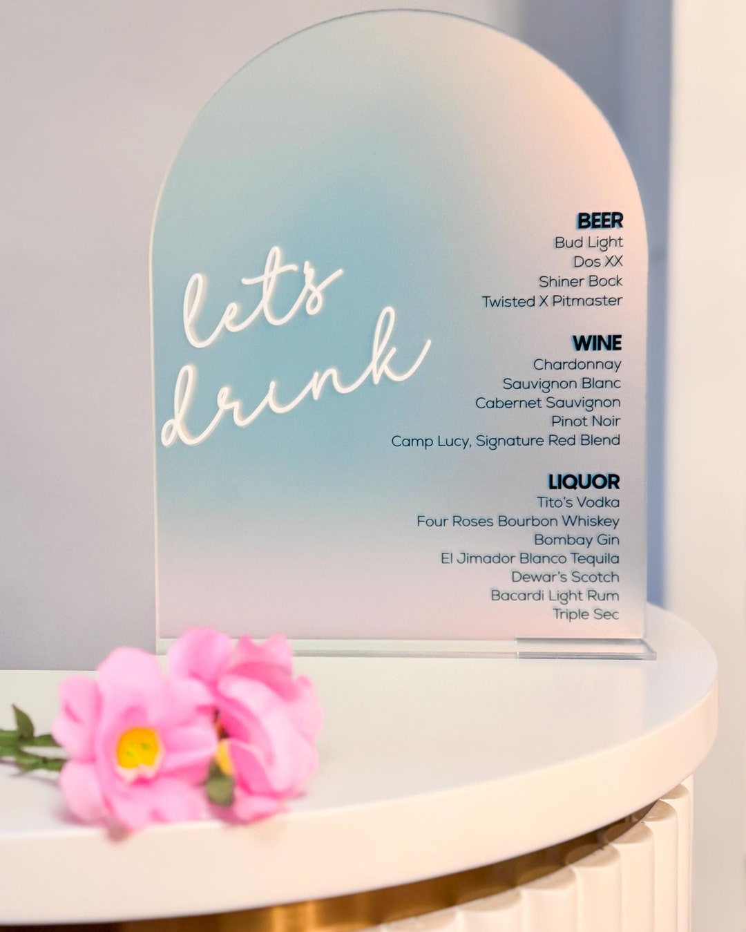 Custom Iridescent Acrylic Bar Menu Sign Arch Shape, Perfect for ...