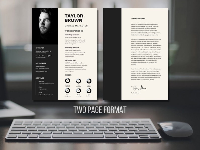 2 Page Modern Resume Template | Professional Template for Canva, MS ...