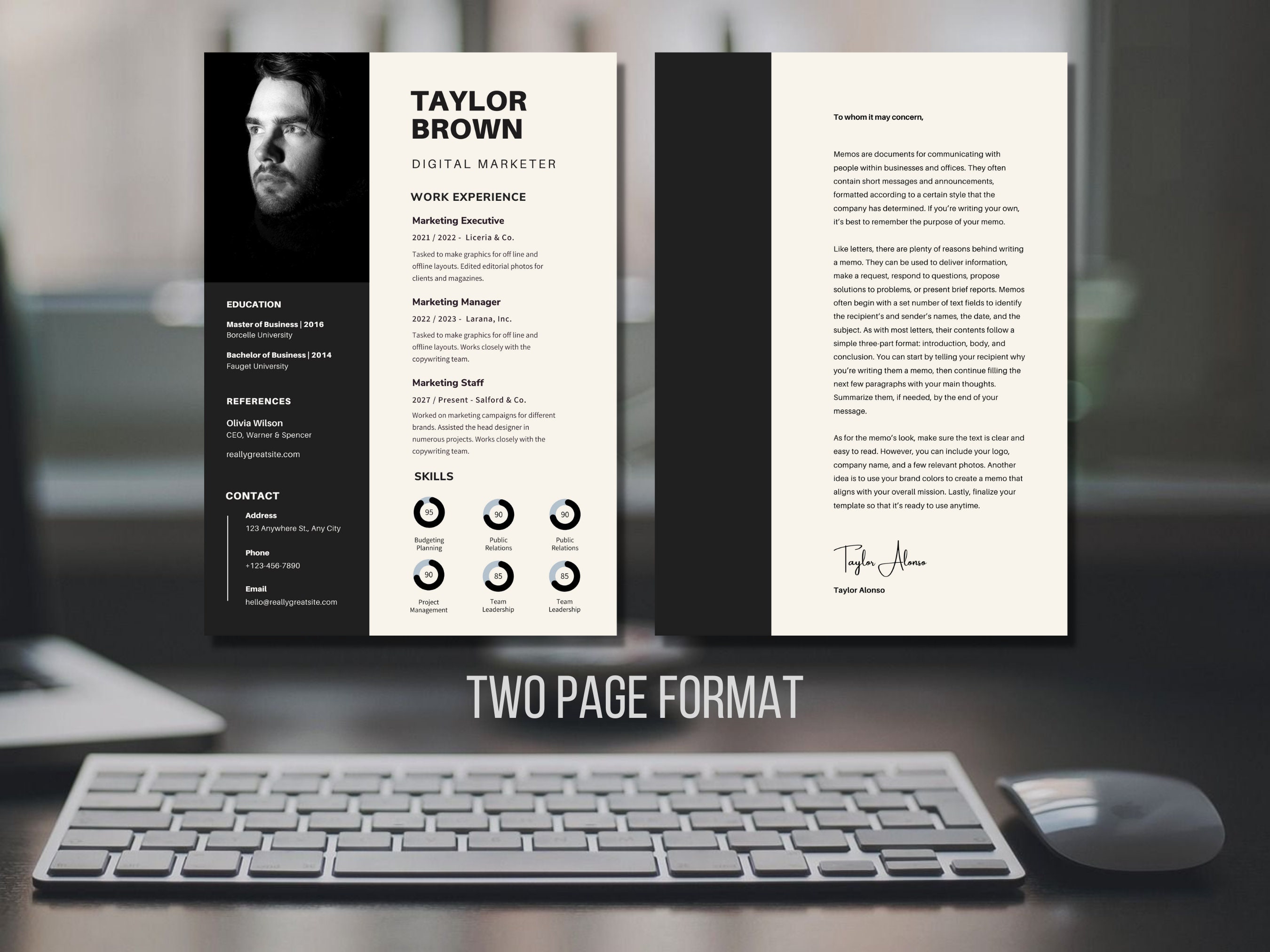 2 Page Modern Resume Template | Professional Template for Canva, MS ...