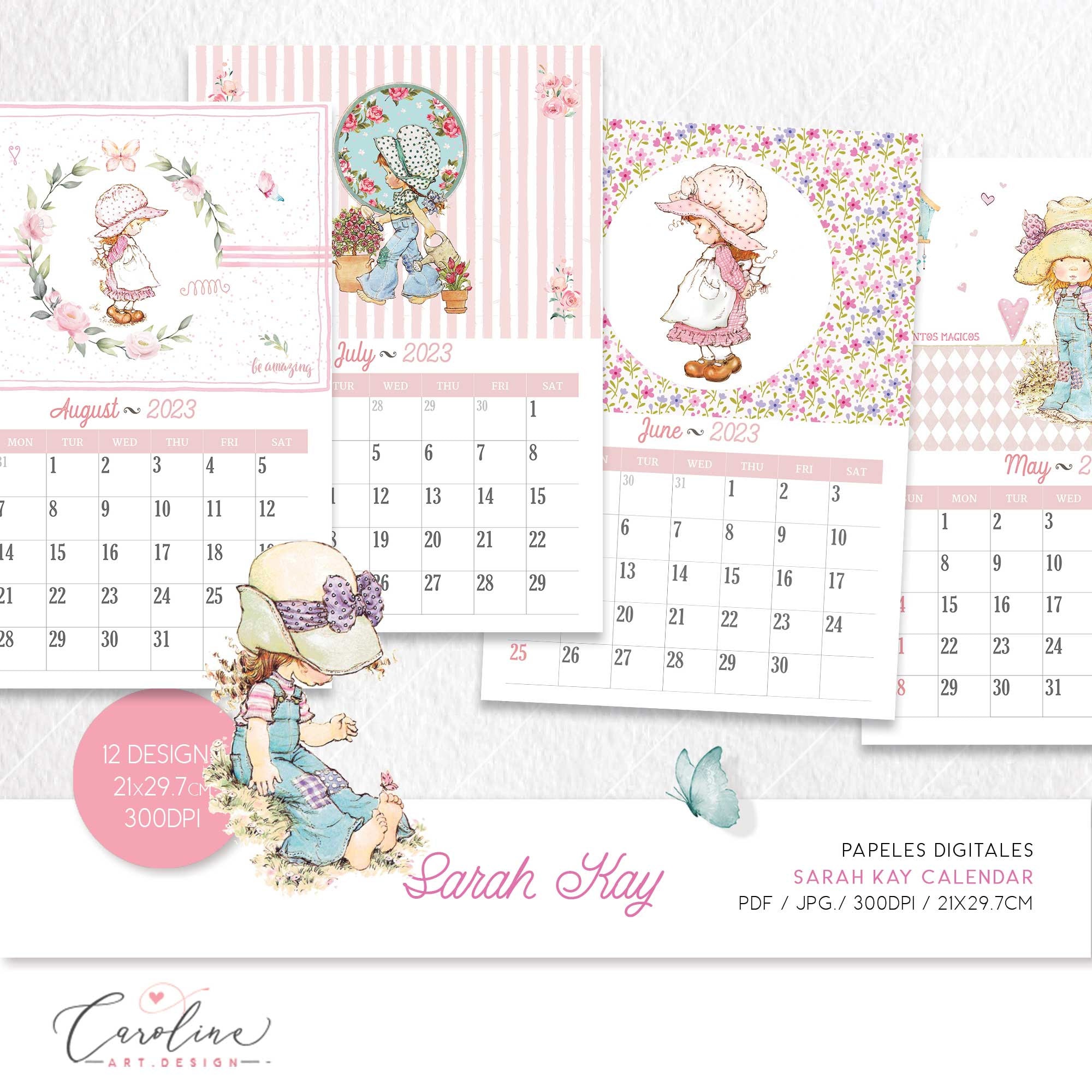 Papel digital, CALENDARIO 2023 Sarah Kay, Shabby Chic - Etsy México