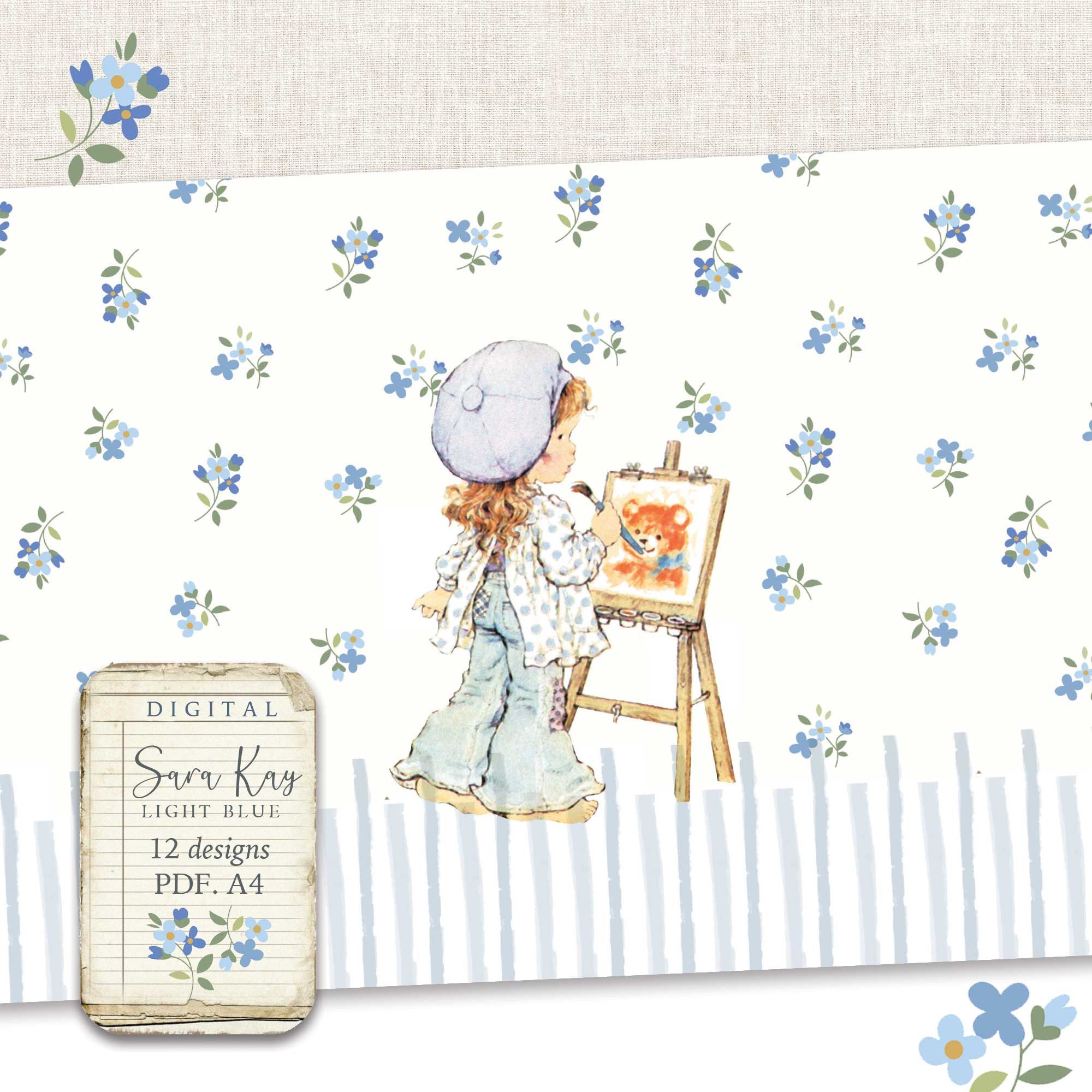 Digital Paper, Sarah Kay BLUE, Shabby Chic, Presents, Decoupage ...
