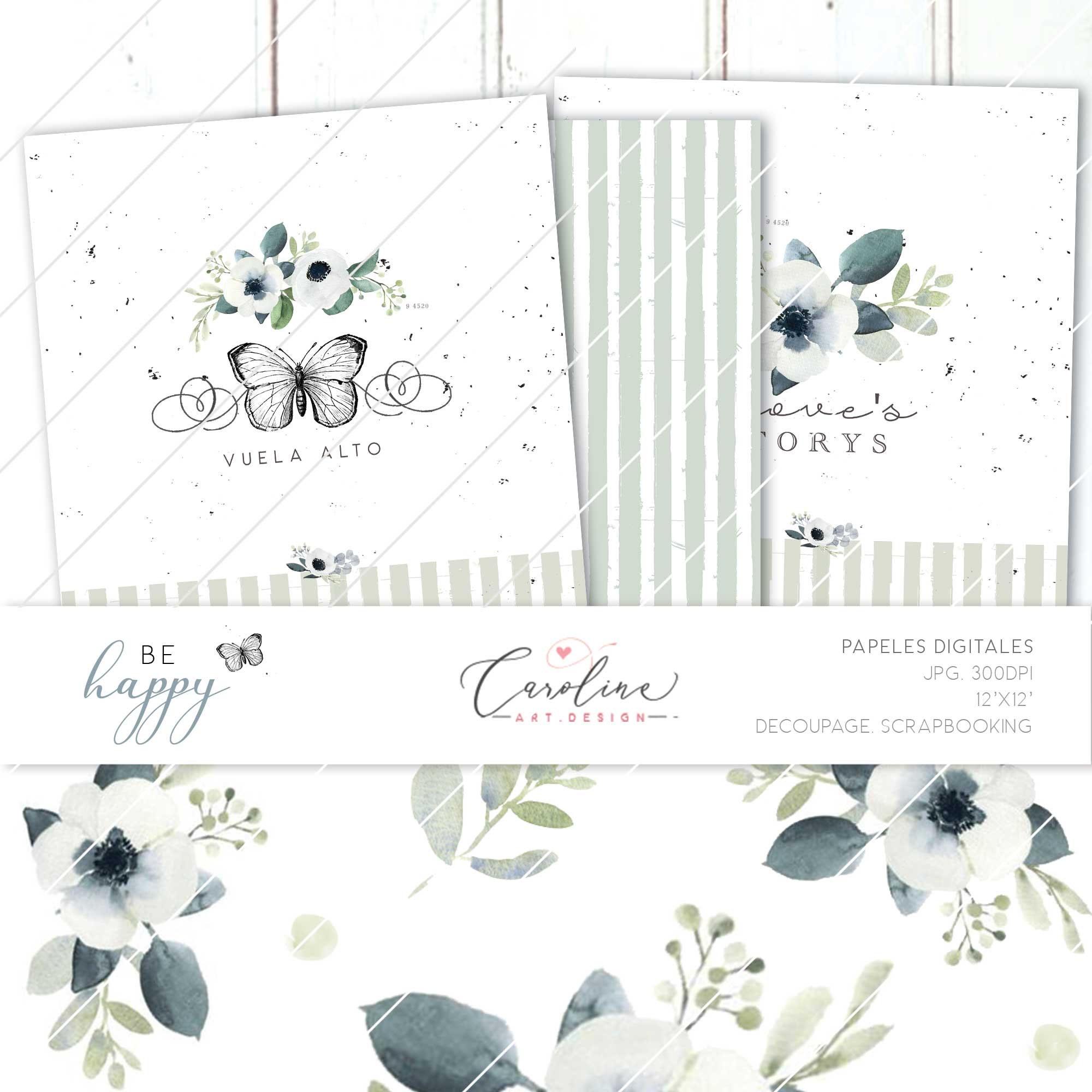 Digital Paper Light Blue Flower Paper Art Shabby Chic Decoupage ...