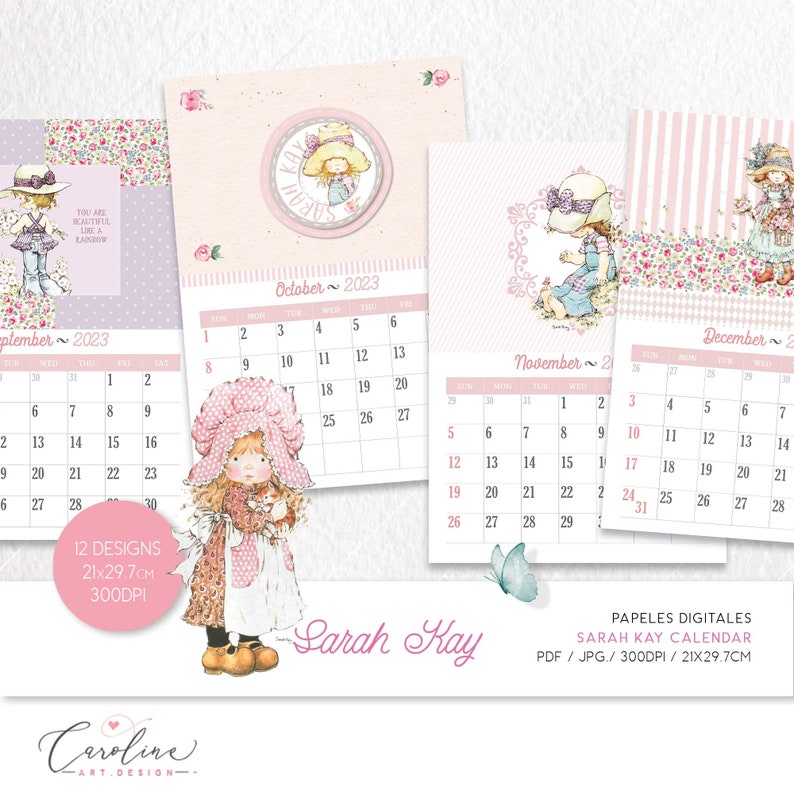 Digital Paper, CALENDAR 2023 Sarah Kay, Shabby Chic - Etsy