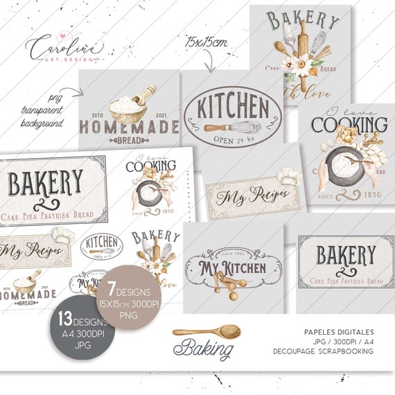 Baking Digital Papers Home Bakery Logo Cooking Logo Culinary | Etsy