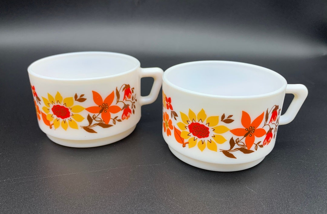 Set of Two Vintage Arcopal SUNFLOWER / Scania Coffee Mug Cup / Milk ...
