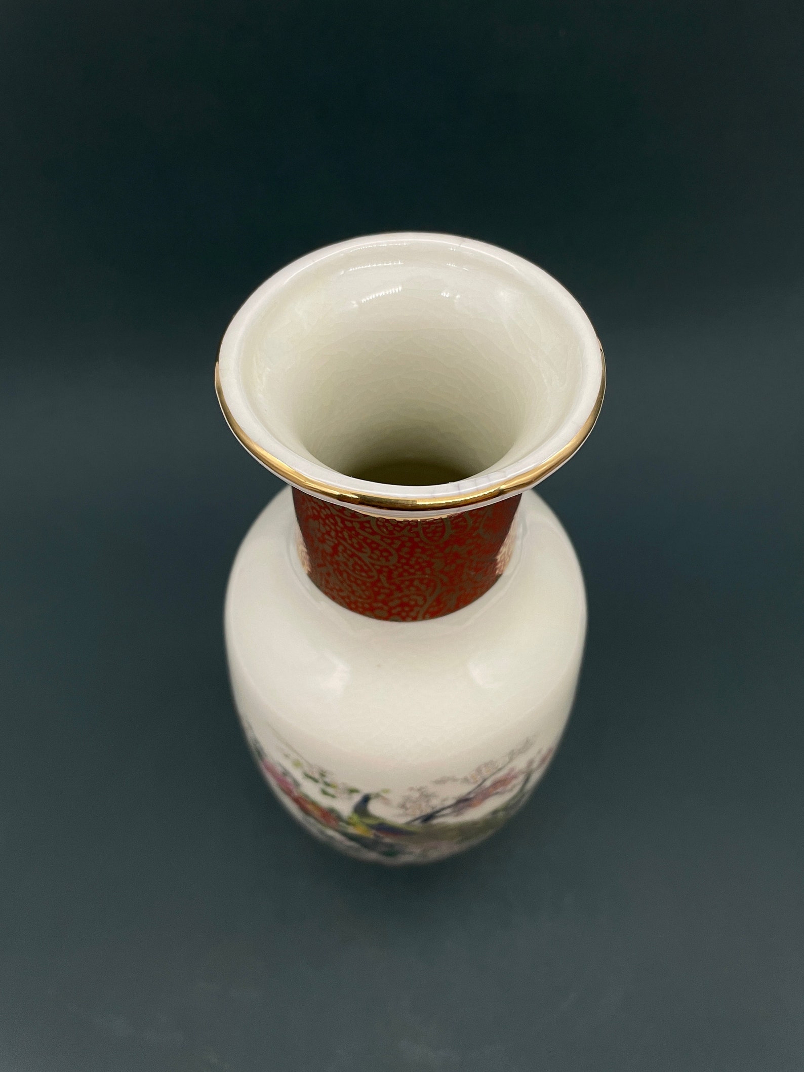 Vintage SATSUMA Japan Porcelain Vase Floral Peacock With Gold Trim 8,26 ...