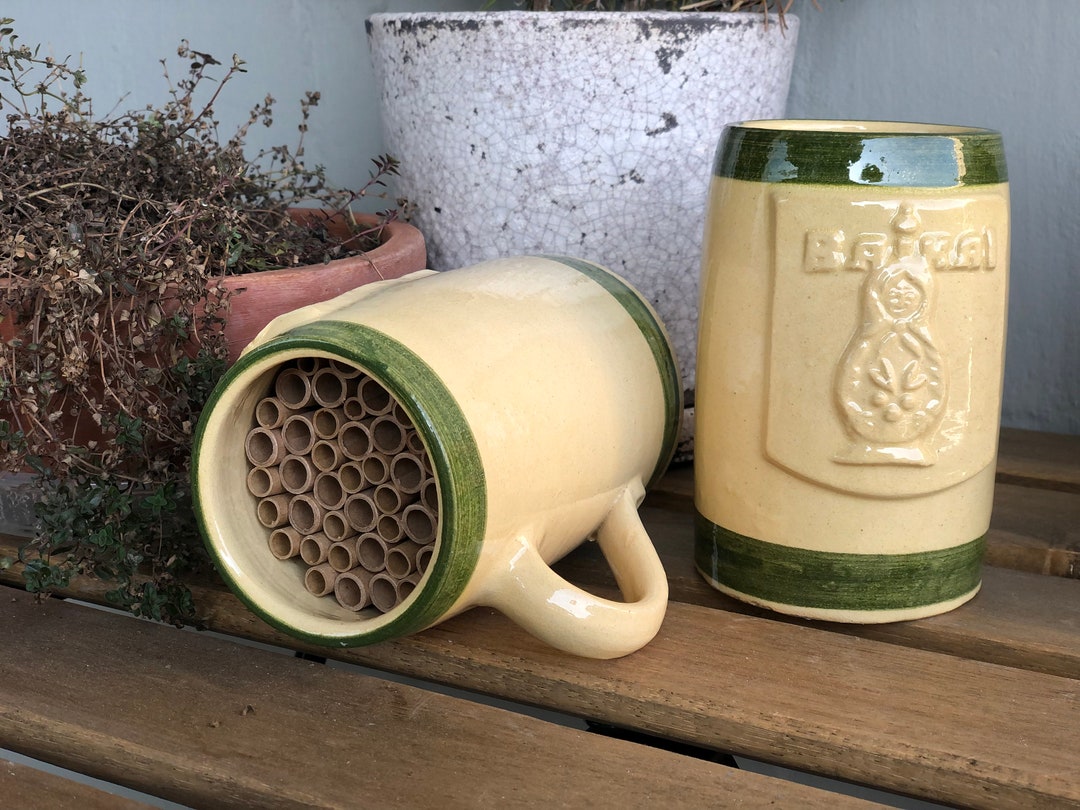 Bee Hotel, Bee House Made of Upcycled Mug, Yellow Baikal Gift for ...