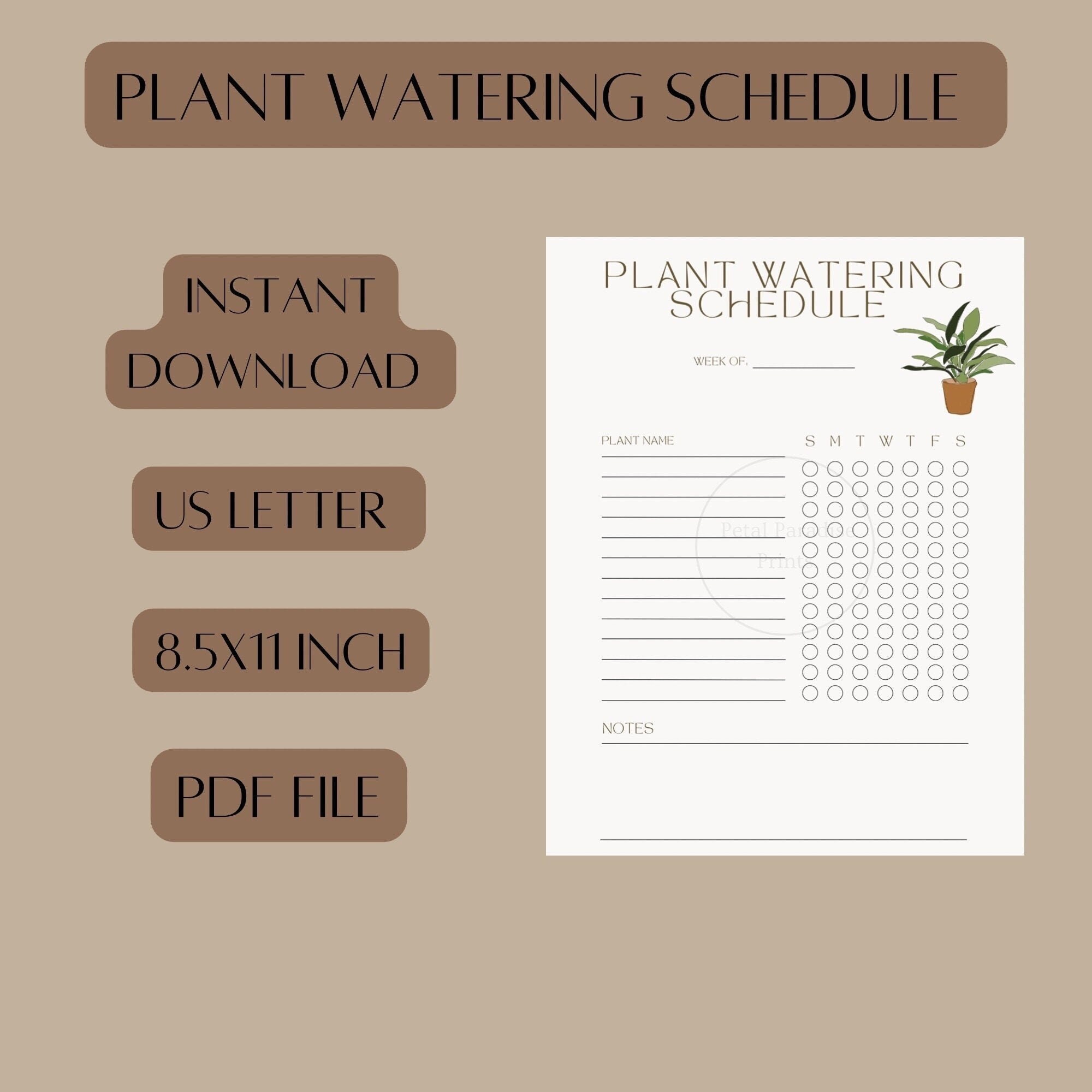 Printable Plant Watering Schedule, Weekly Schedule, Instant Download ...