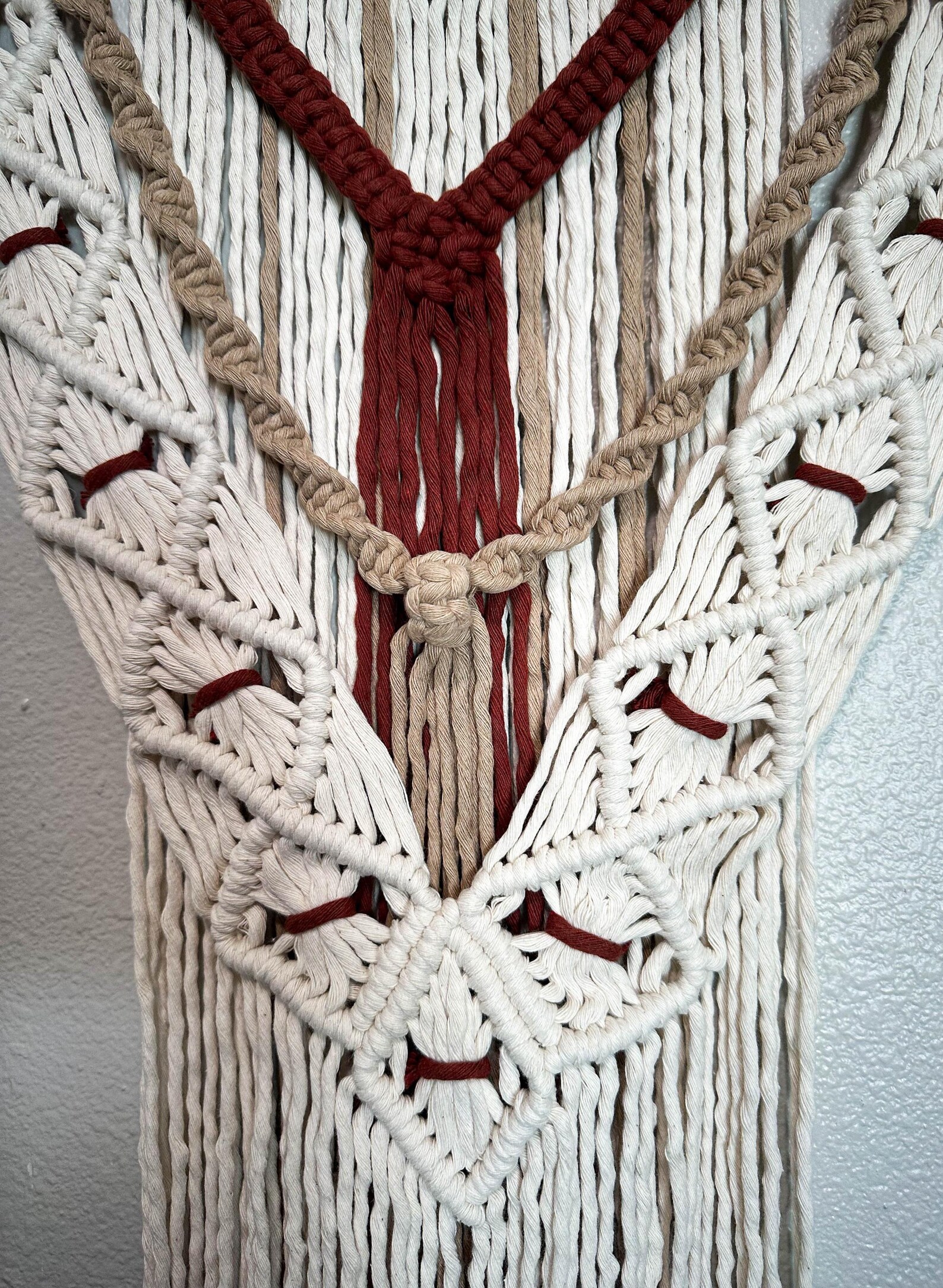 Red and Taupe Macrame Wall Hanging - Flowy Fiona - Etsy