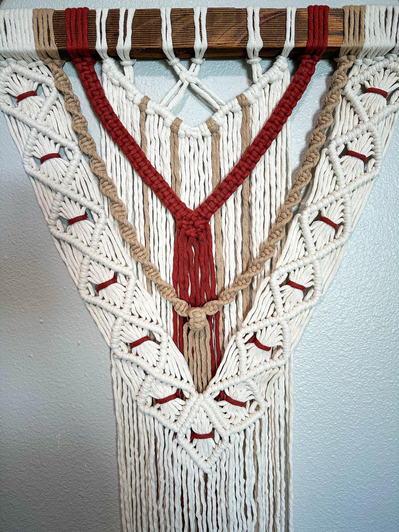 Red and Taupe Macrame Wall Hanging - Flowy Fiona - Etsy