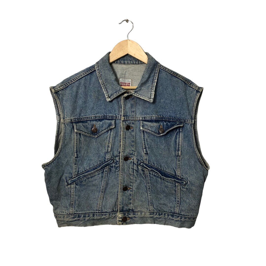 Vintage Sisley Button Ups Faded Denim Vest Blue Colour Made in Italy - Etsy