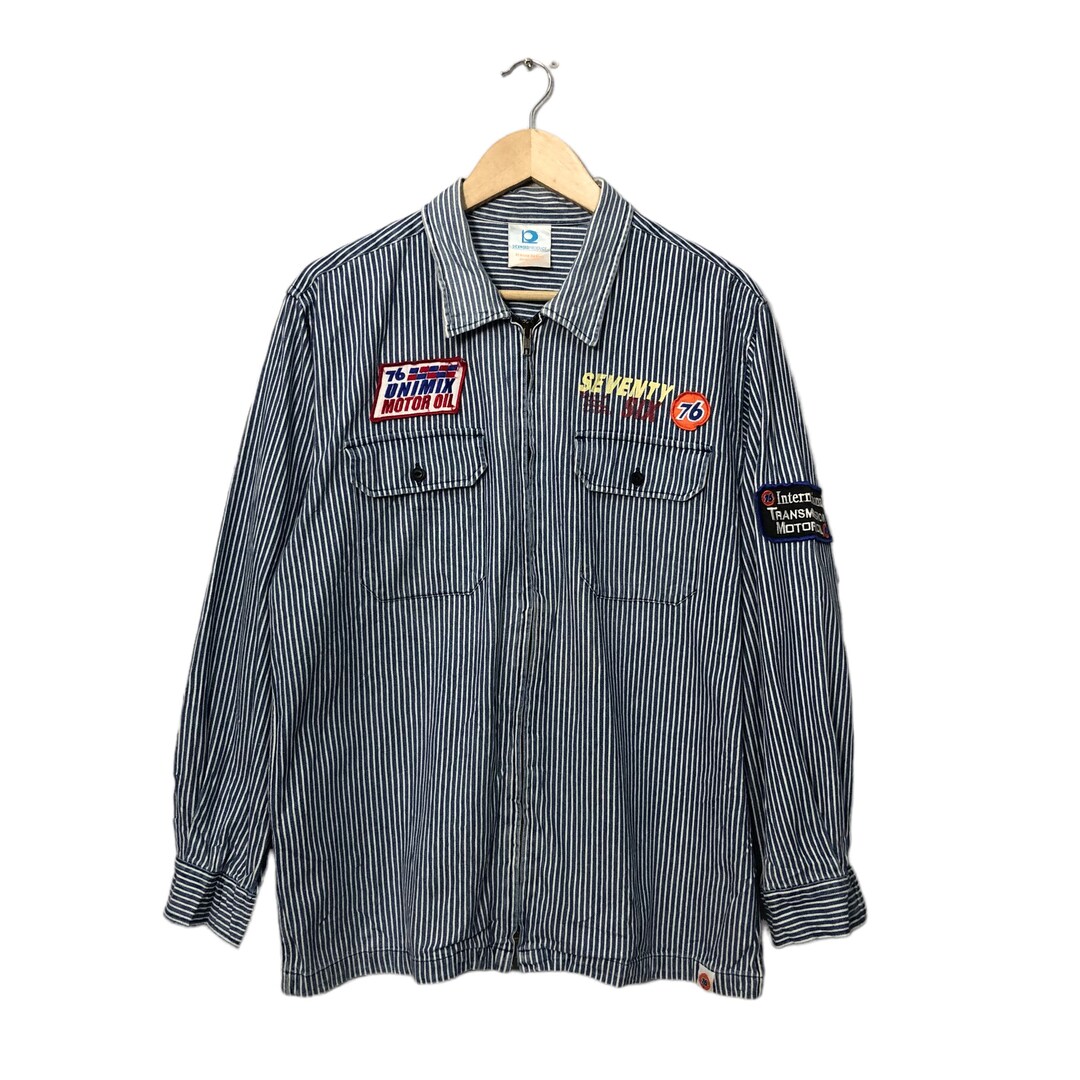 Vintage 76 Lubricants Spell Out Big Logo Zipper Ups Jacket Blue/white ...