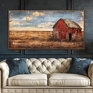 Rustic Barn Wall Art, Vintage Landscape Decor, Farmhouse Canvas Art ...