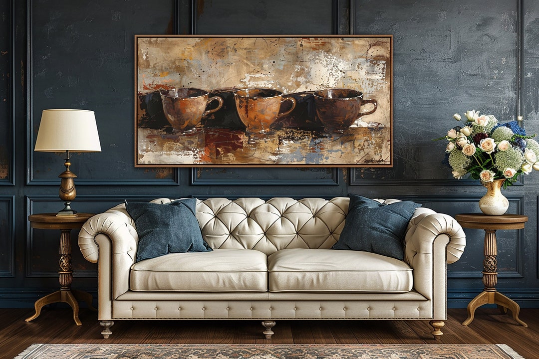 Coffee Cups Wall Art, Vintage Coffee Wall Decor, Rustic Kitchen Canvas ...