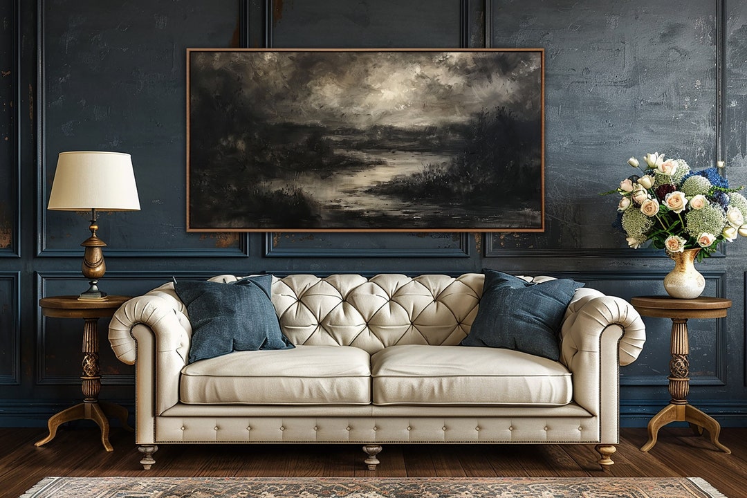 Abstract Moody Wall Art, Moody Landscape Wall Decor, Vintage Black ...