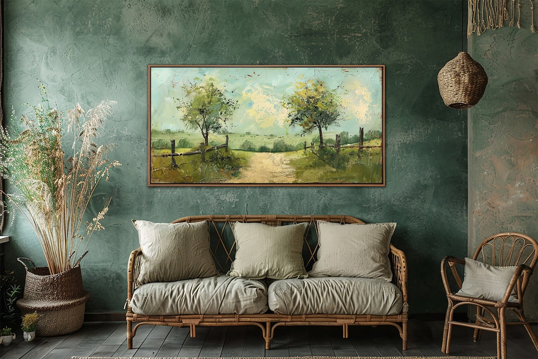 Abstract Green Countryside Wall Art, Country Landscape Wall Decor ...