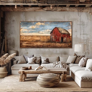 Rustic Barn Wall Art, Vintage Landscape Decor, Farmhouse Canvas Art ...