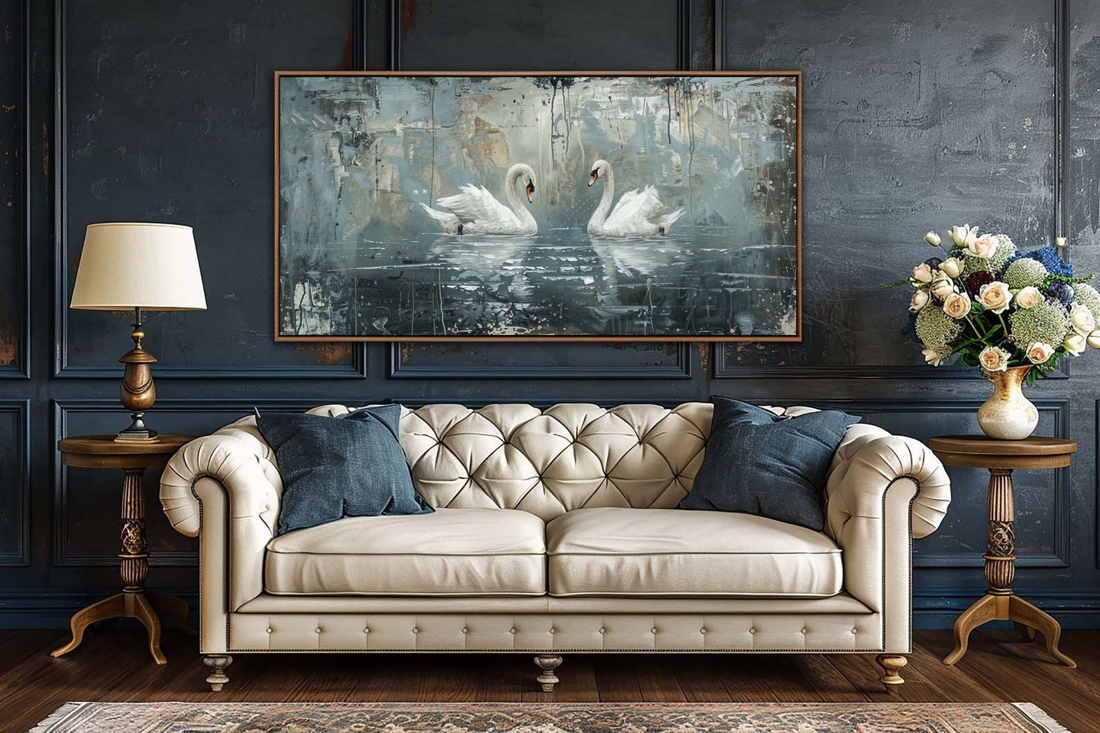 Swans Wall Art, Abstract Two White Swans Wall Decor, Vintage Swan ...
