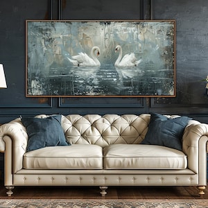 Swans Wall Art, Abstract Two White Swans Wall Decor, Vintage Swan ...