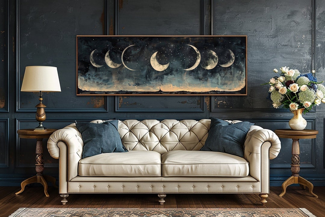 Moon Phases Wall Art, Vintage Night Sky Sign, Abstract Moon Wall Decor ...