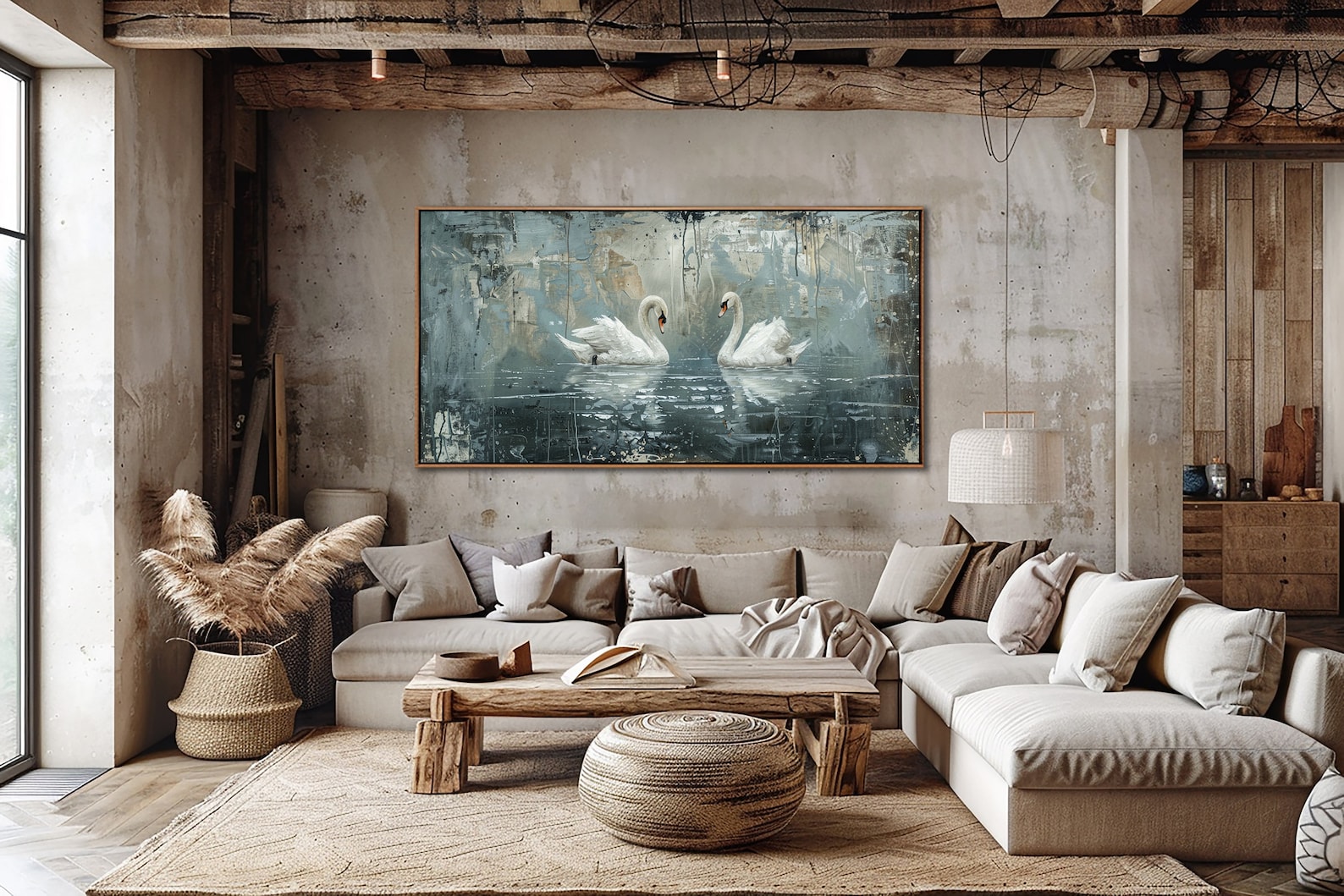 Swans Wall Art, Abstract Two White Swans Wall Decor, Vintage Swan ...