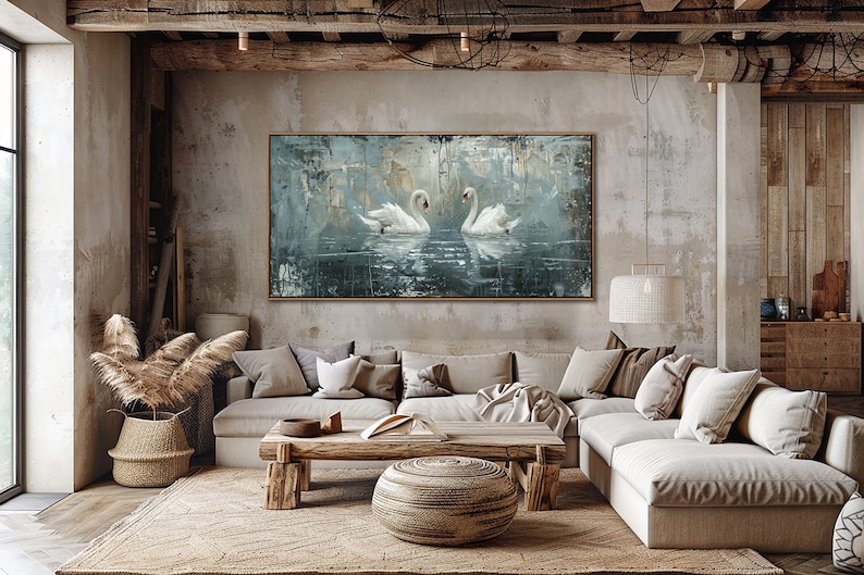 Swans Wall Art, Abstract Two White Swans Wall Decor, Vintage Swan ...