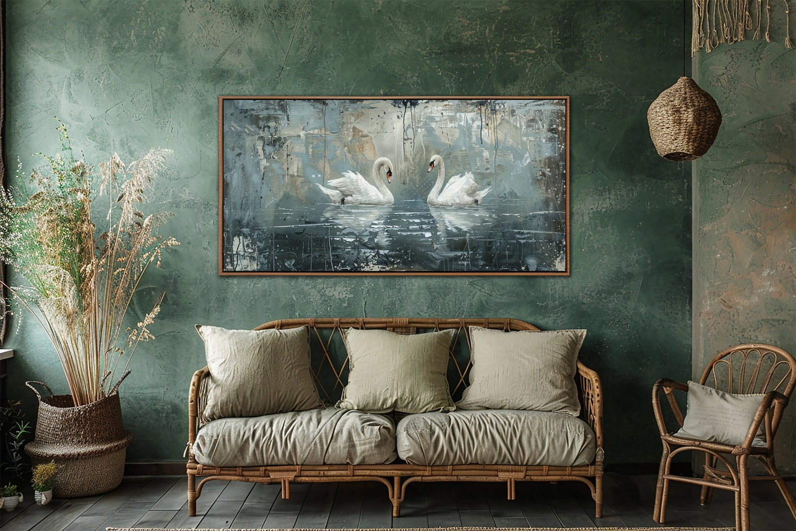 Swans Wall Art, Abstract Two White Swans Wall Decor, Vintage Swan ...