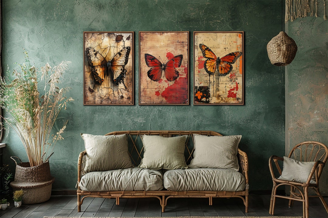 Butterfly Wall Art, Vintage Butterflies Set of Three Sign, Boho ...