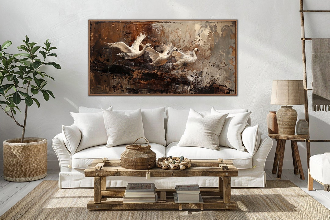 Abstract Swans Wall Art, White Swans Wall Decor, Modern Canvas Art ...