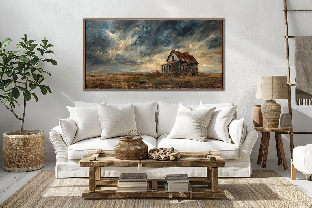 Farmhouse Landscape Framed Wall Art, Vintage Old Barn Wall Decor ...