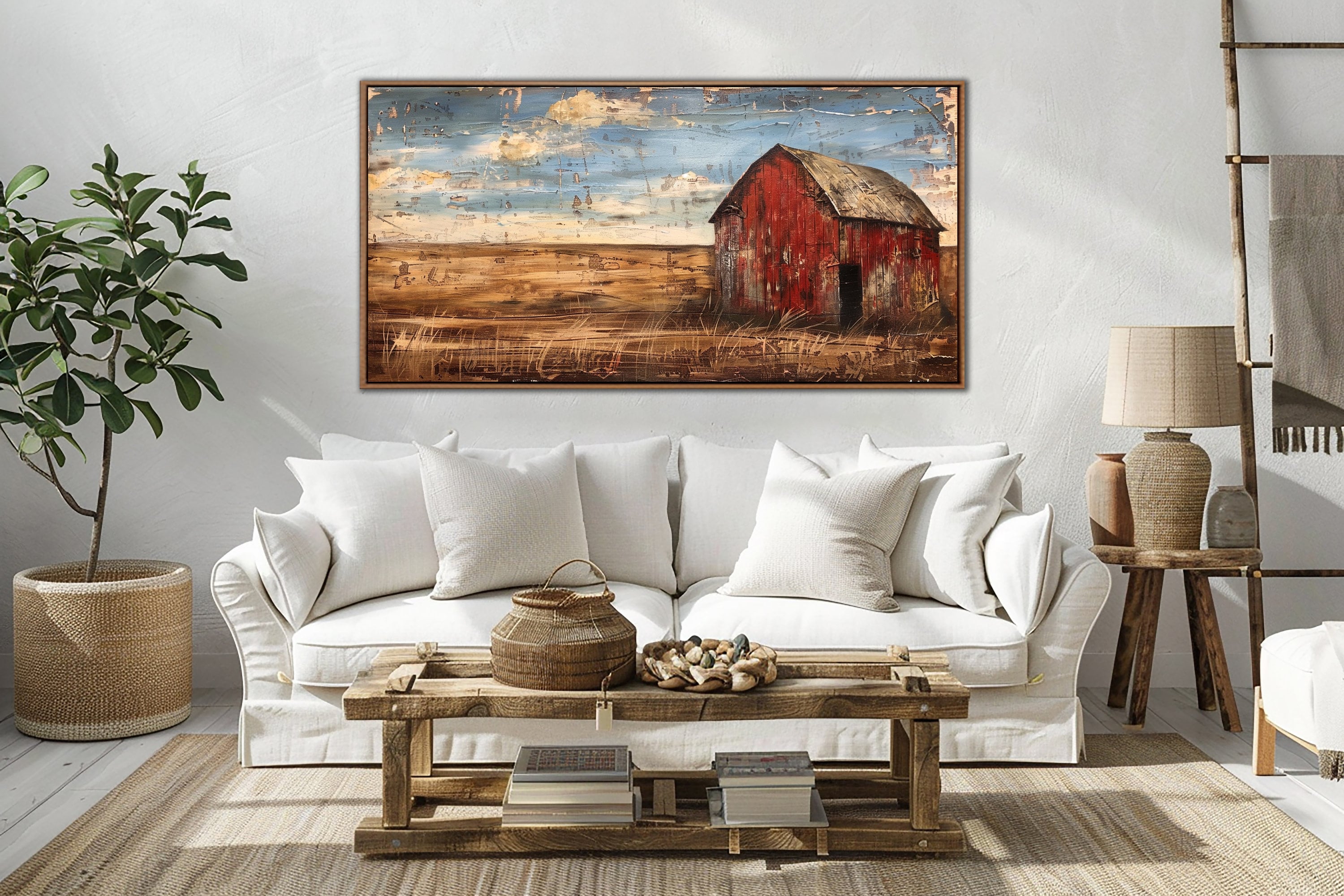 Rustic Barn Wall Art, Vintage Landscape Decor, Farmhouse Canvas Art ...