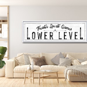 Lower Level Sign, Basement Sign, Lounge Decor, Movie Room Decor, Man ...