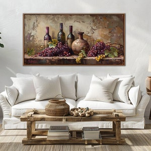 Abstract Wine Bottles and Grapes Wall Art, Modern Kitchen Decor ...
