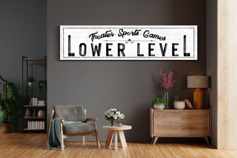 Lower Level Sign, Basement Sign, Lounge Decor, Movie Room Decor, Man ...