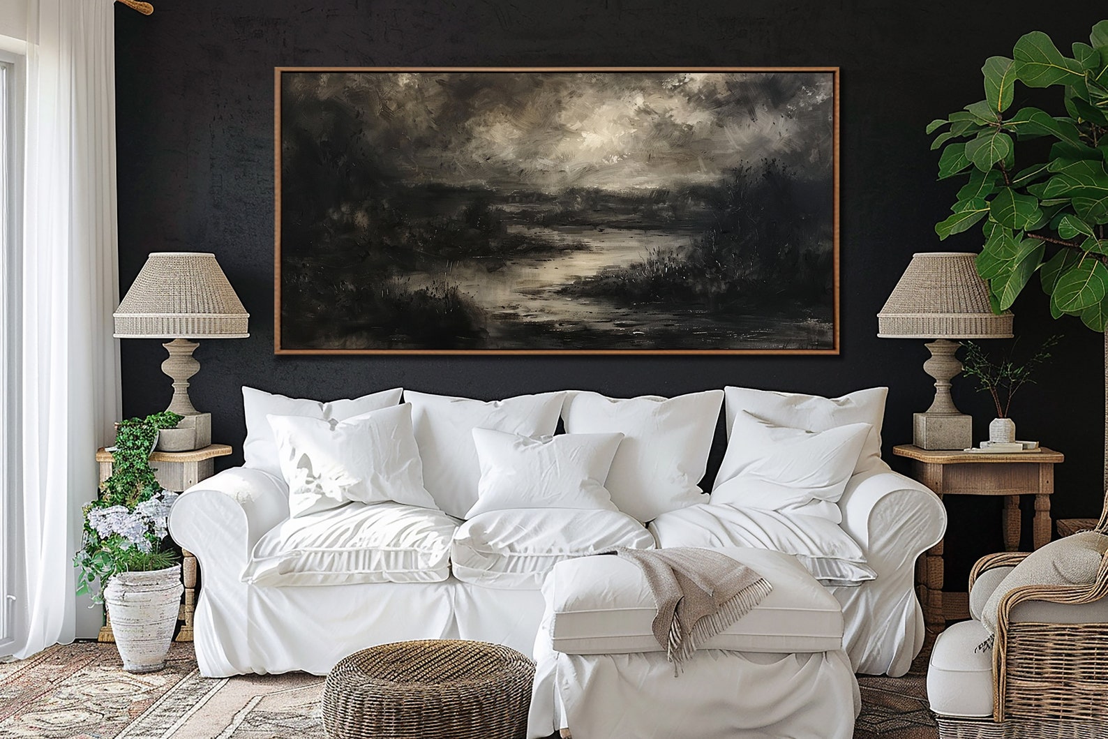 Abstract Moody Wall Art, Moody Landscape Wall Decor, Vintage Black ...