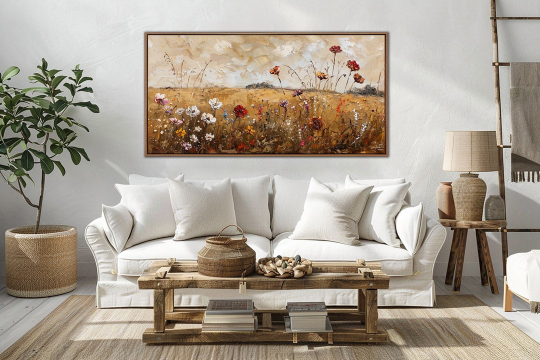 Wildflower Wall Art, Vintage Countryside Decor, Rustic Farmhouse Canvas ...