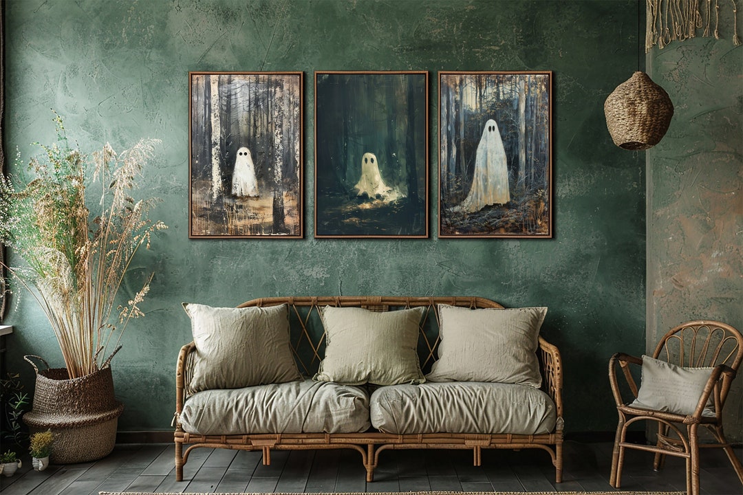 Cute Ghost in the Forest Wall Art, Creepy Home Wall Decor, Abstract ...