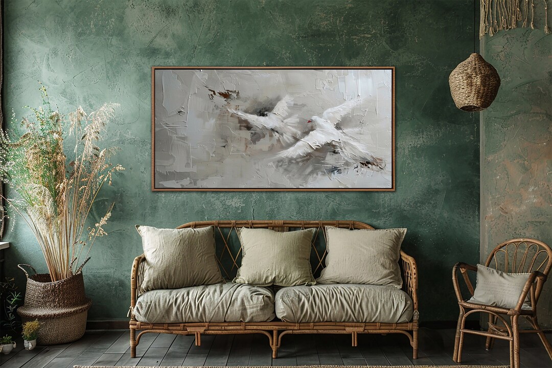 Flying Seagull Sign, Vintage White Birds Abstract Wall Art, Large ...