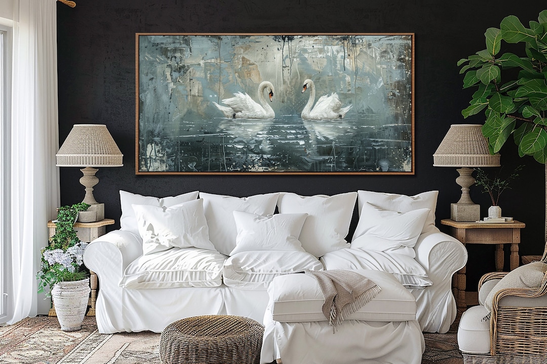 Swans Wall Art, Abstract Two White Swans Wall Decor, Vintage Swan ...