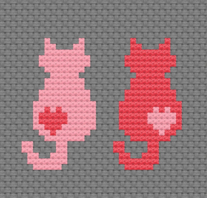 Adorable Cat Heart Valentine's Day Cross Stitch - Etsy