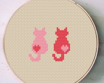 Cat Heart Cross Stitch Pattern - Etsy Sweden