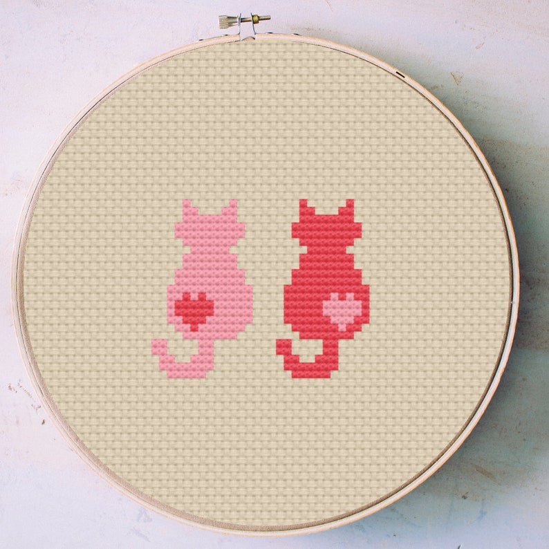 Adorable Cat Heart Valentine's Day Cross Stitch - Etsy